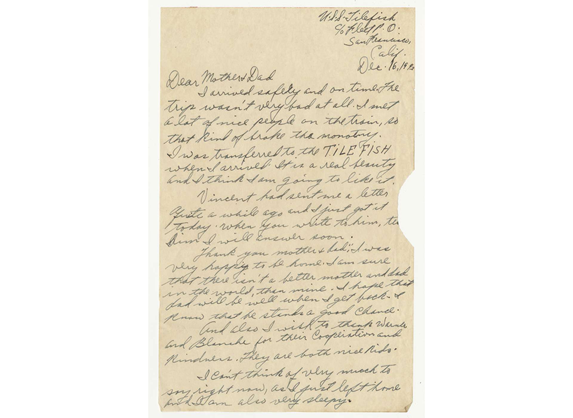 Curator's Choice: A Sailor’s Letter Home | The National WWII Museum ...